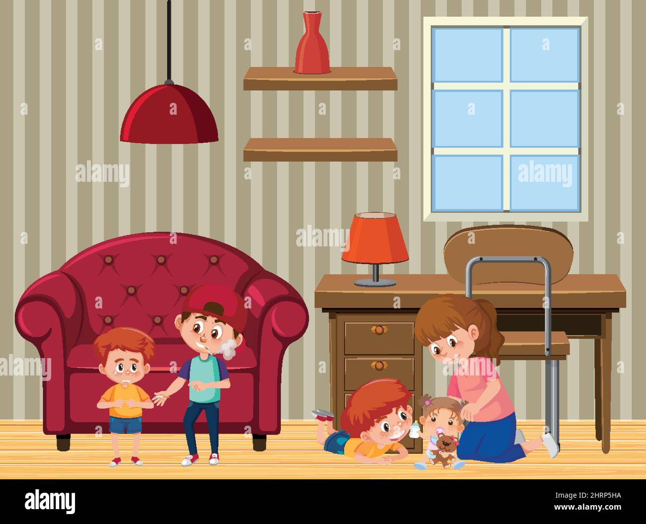 Workroom scene with family members illustration Stock Vector Image ...
