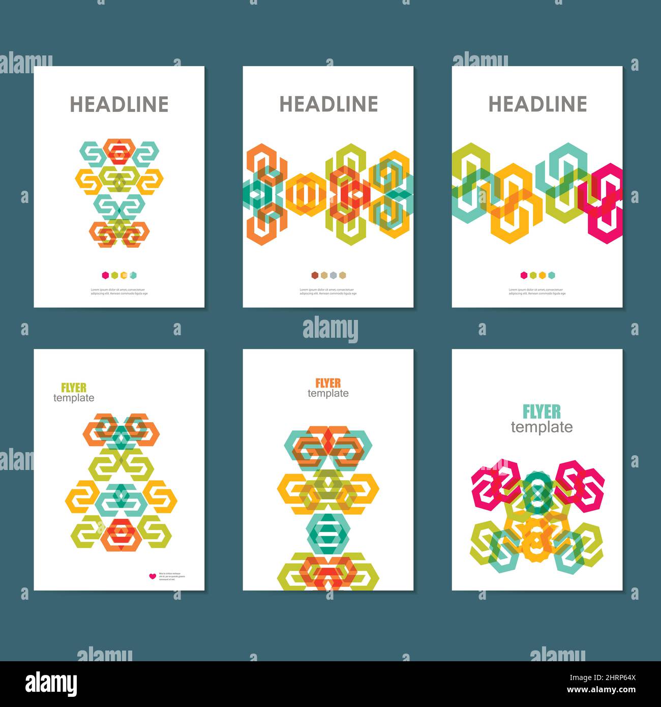 Six business brochure design layout template, with hexagon pattern ...