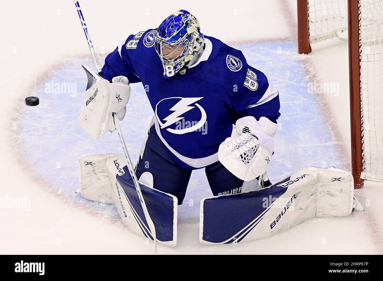Tampa Bay Lightning goaltender Andrei Vasilevskiy (88) makes a save ...