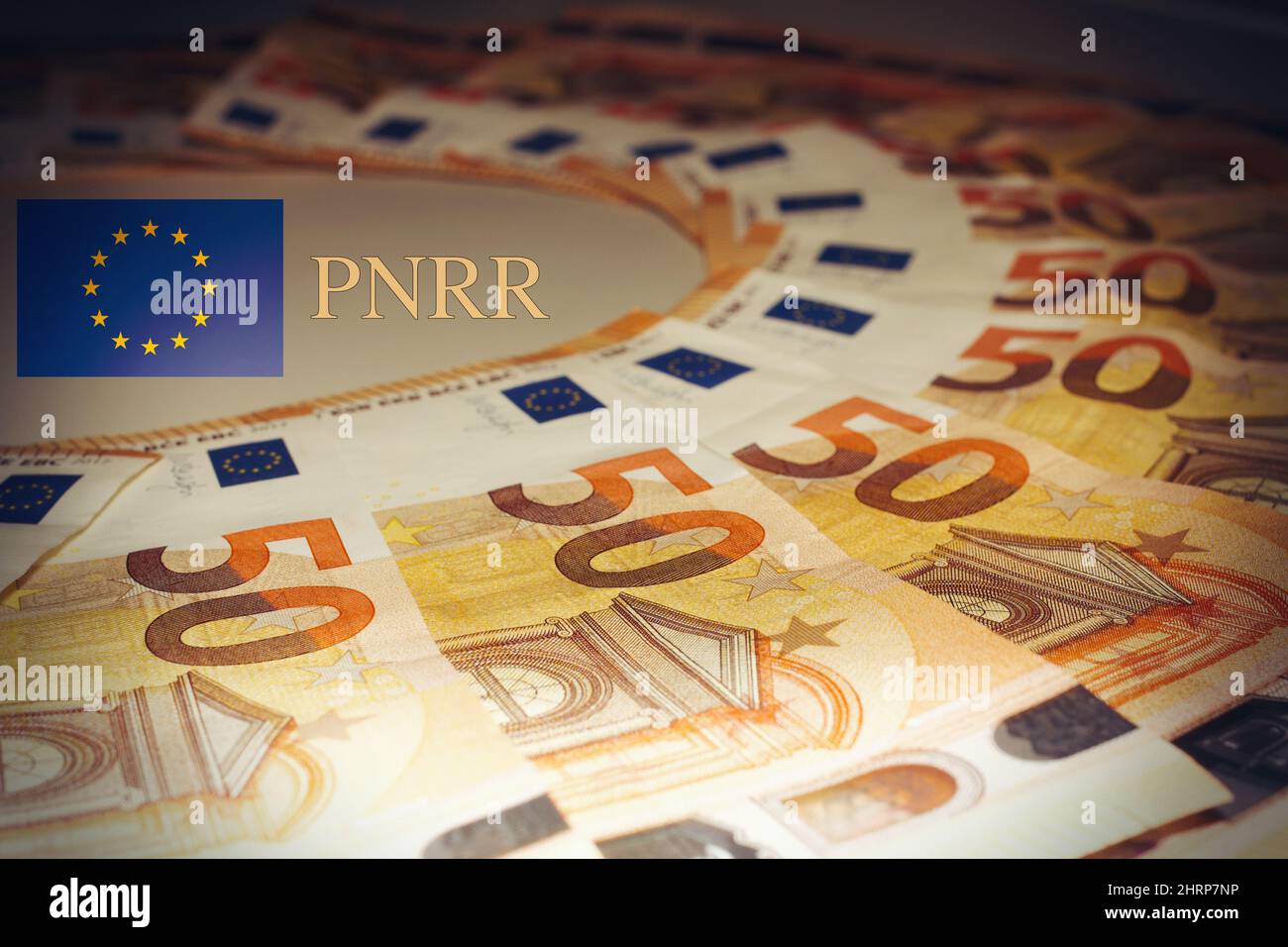 European banknotes with the sign "Pnnr" concept of financial help Stock ...