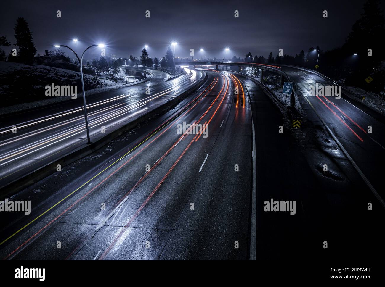 Traffic on a freeway at night in a long exposure Stock Photo - Alamy