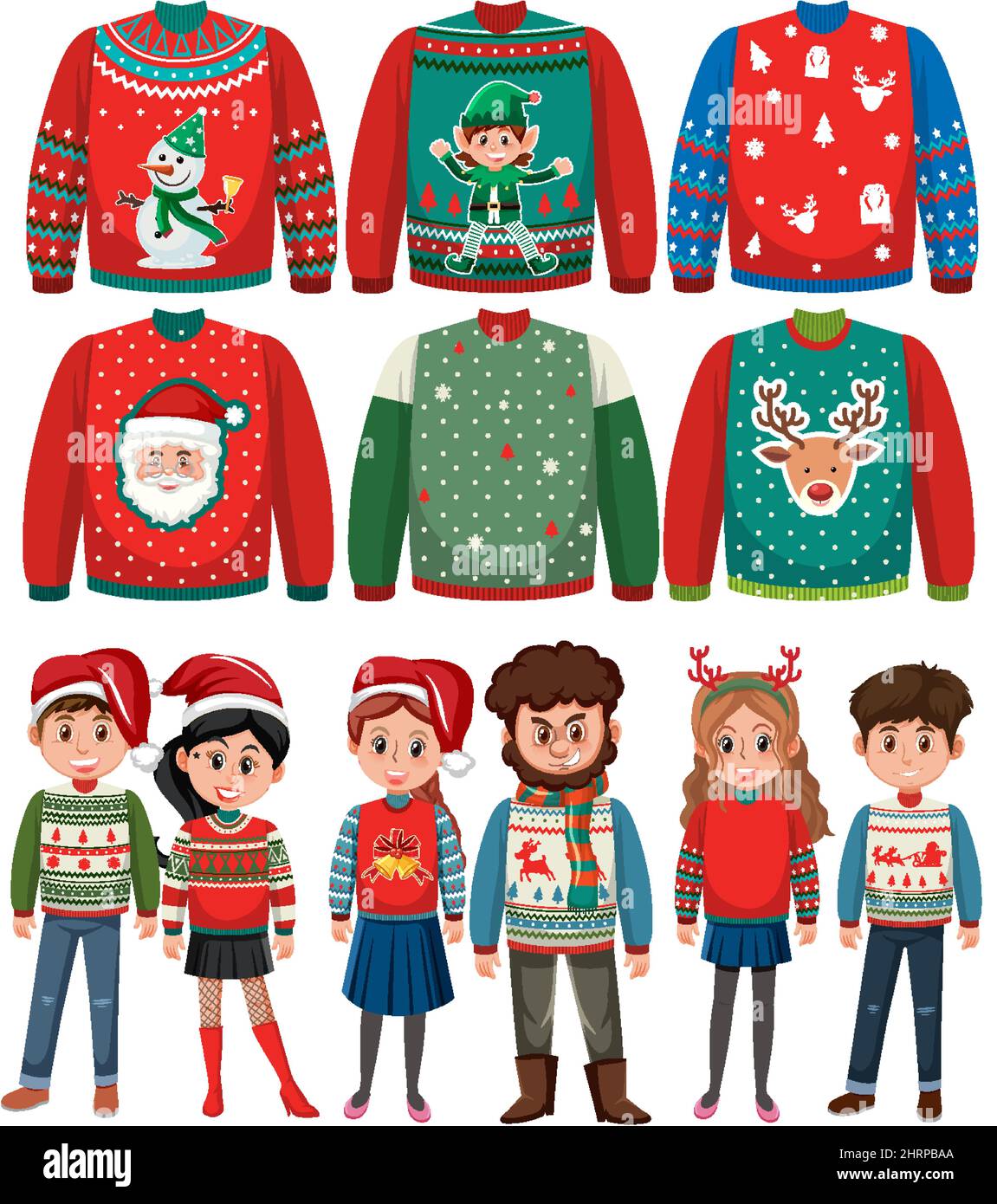 Set of people wearing christmas sweaters illustration Stock Vector ...
