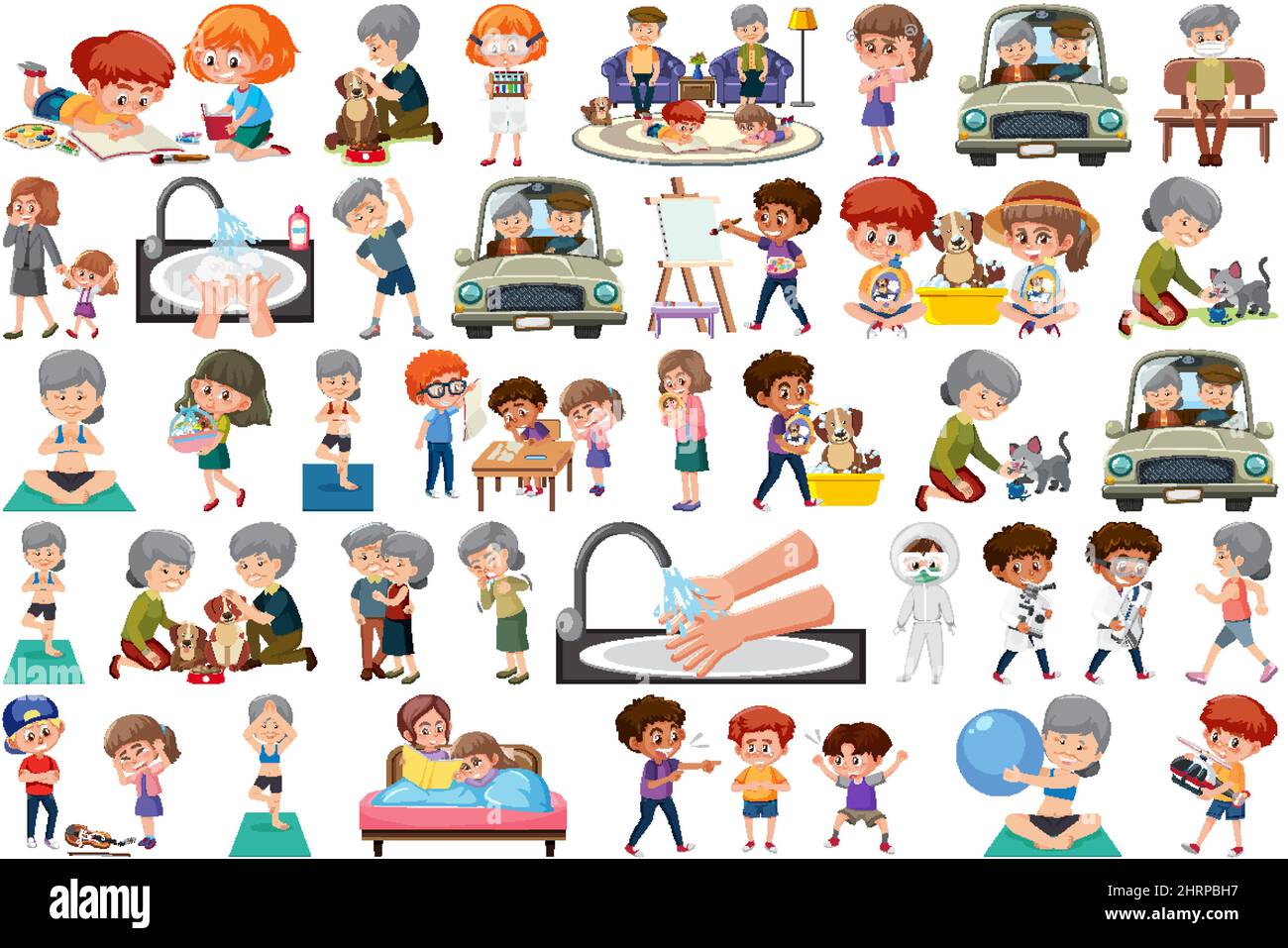 Set of different activities people in cartoon style illustration Stock ...
