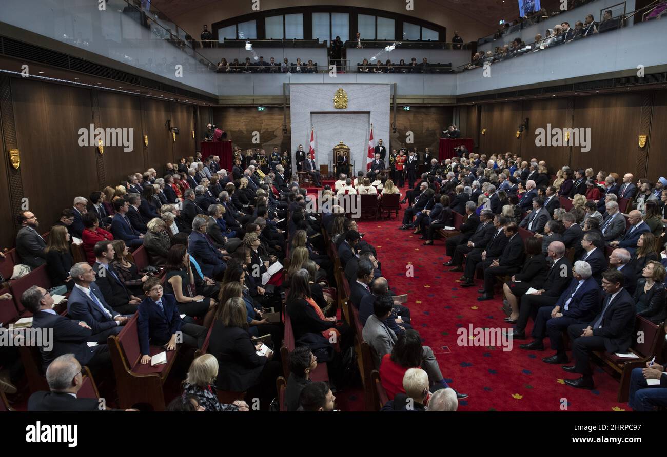 Governor General Julie Payette delivers the Throne Speech in the Senate chamber, Thursday ...