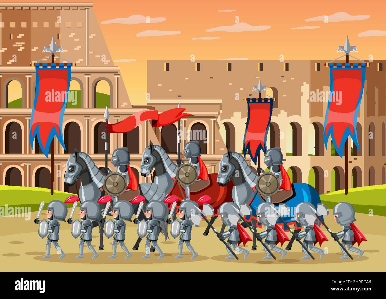 Middle ages scene with medieval army illustration Stock Vector Image ...