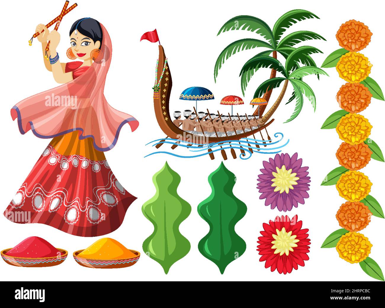 Set of Indian girl dancing and flowers illustration Stock Vector Image ...