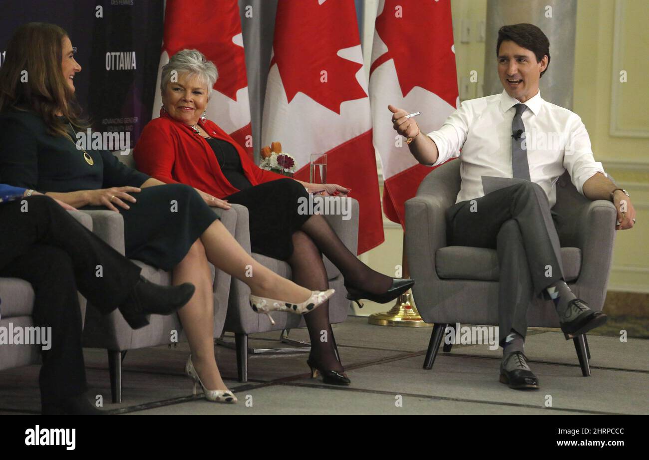 Prime Minister Justin Trudeau moderates a panel discussion as part of ...