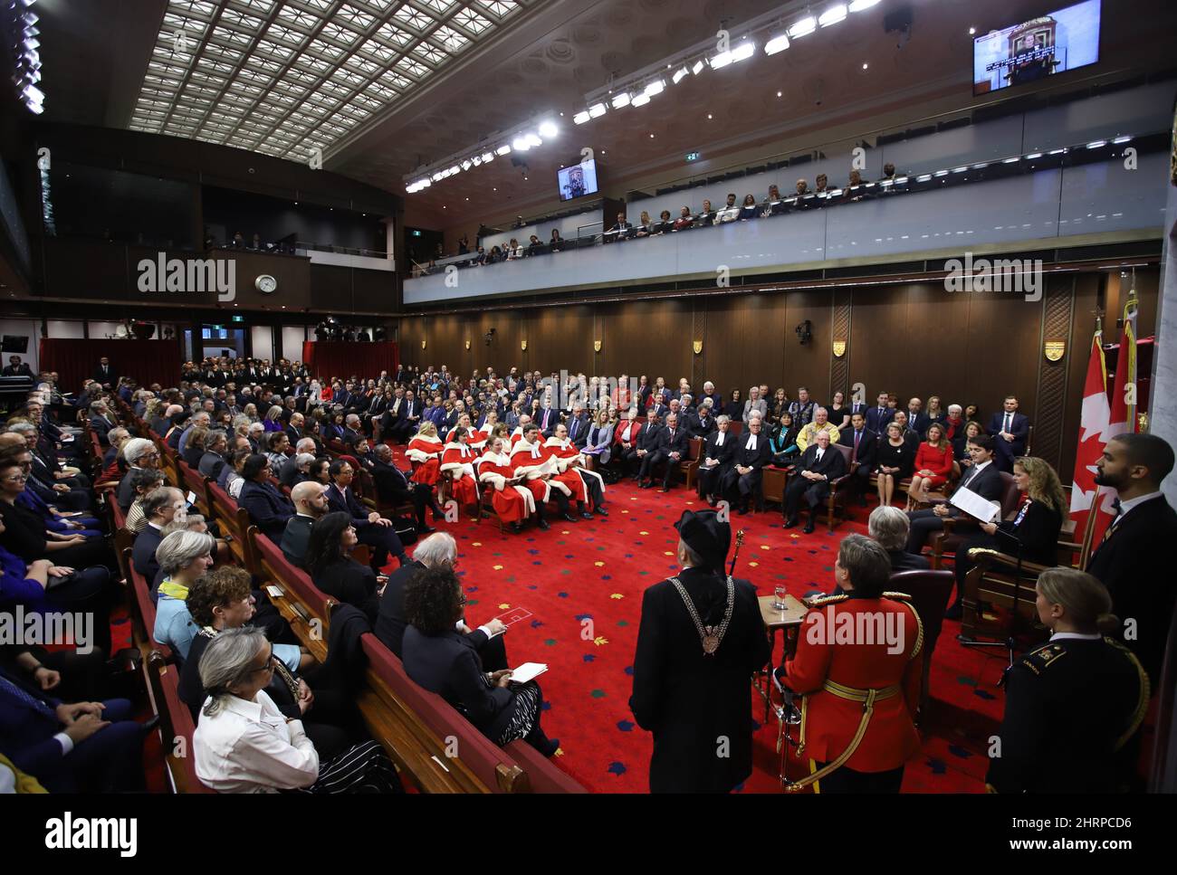 Governor General Julie Payette delivers the Throne Speech in the Senate chamber, Thursday ...