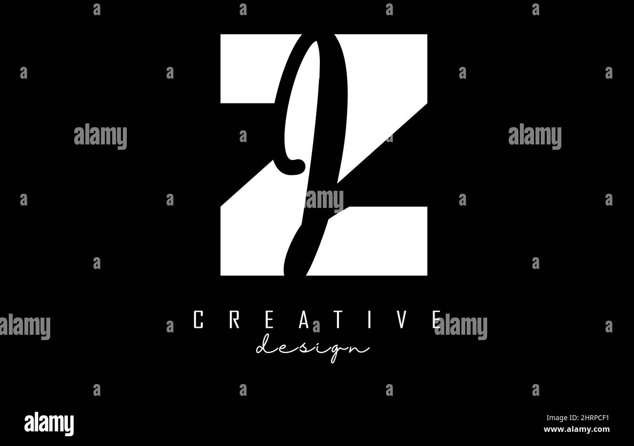 White and Black Letters ZI logo with a minimalist design. Letters Z and ...
