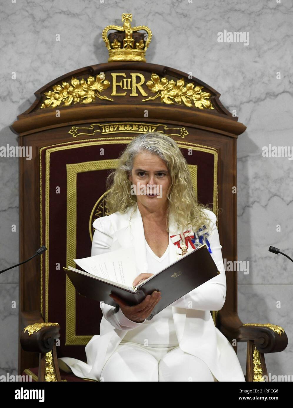 Gov. Gen. Julie Payette delivers the throne speech in the Senate chamber in Ottawa on Wednesday ...