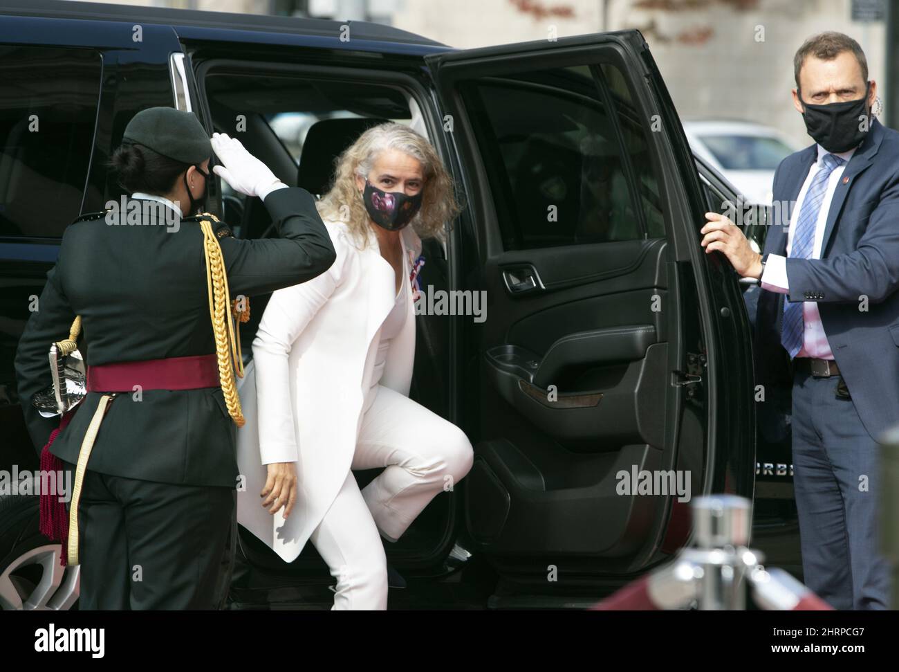 Gov. Gen. Julie Payette arrives outside the Senate to deliver the throne speech, Wednesday ...