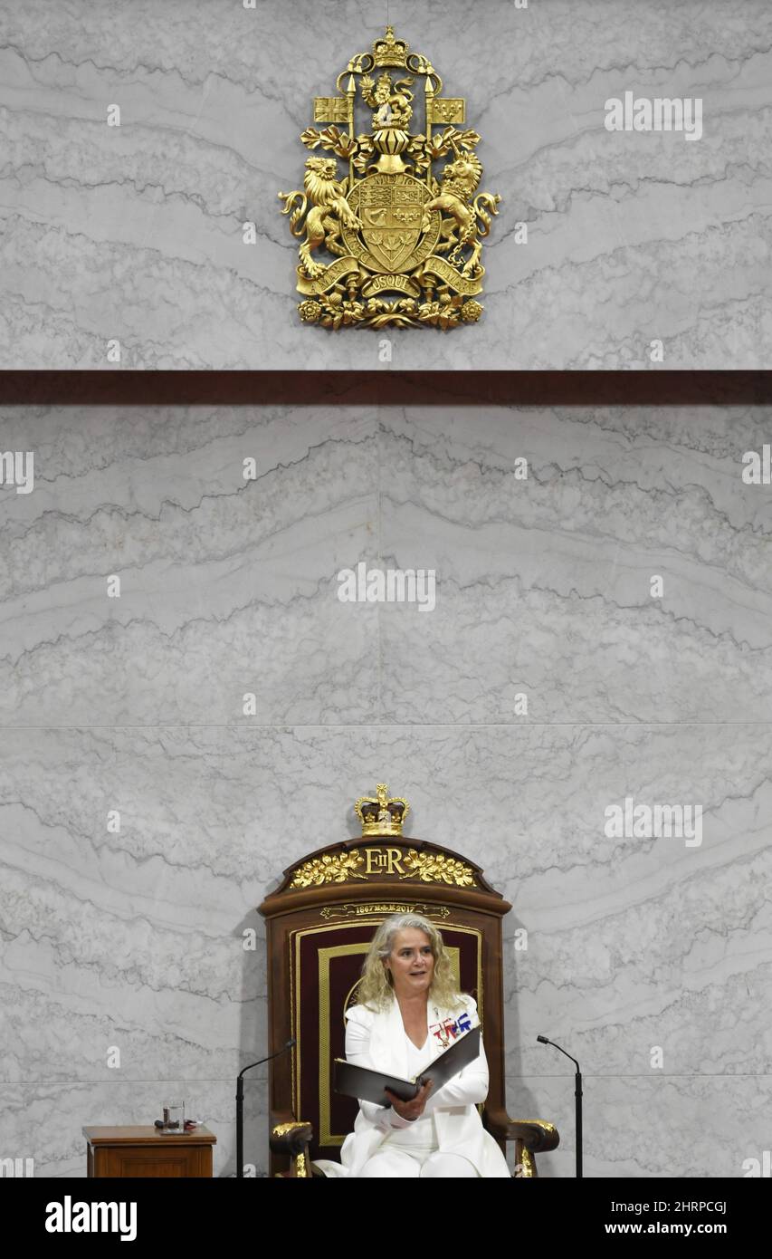 Gov.Gen. Julie Payette delivers the throne speech in the Senate chamber in Ottawa on Wednesday ...