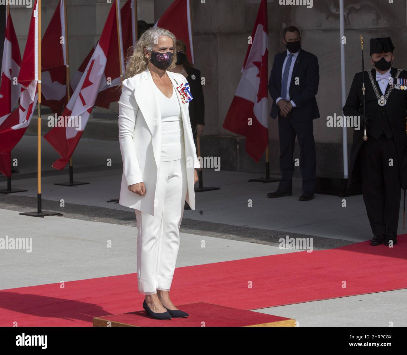 Governor General Julie Payette takes the royal salute from the Guard of Honour as she makes her ...