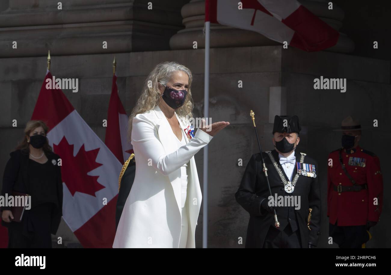 Gov. Gen. Julie Payette acknowledges the Honour Guard as she completed the inspection of the ...