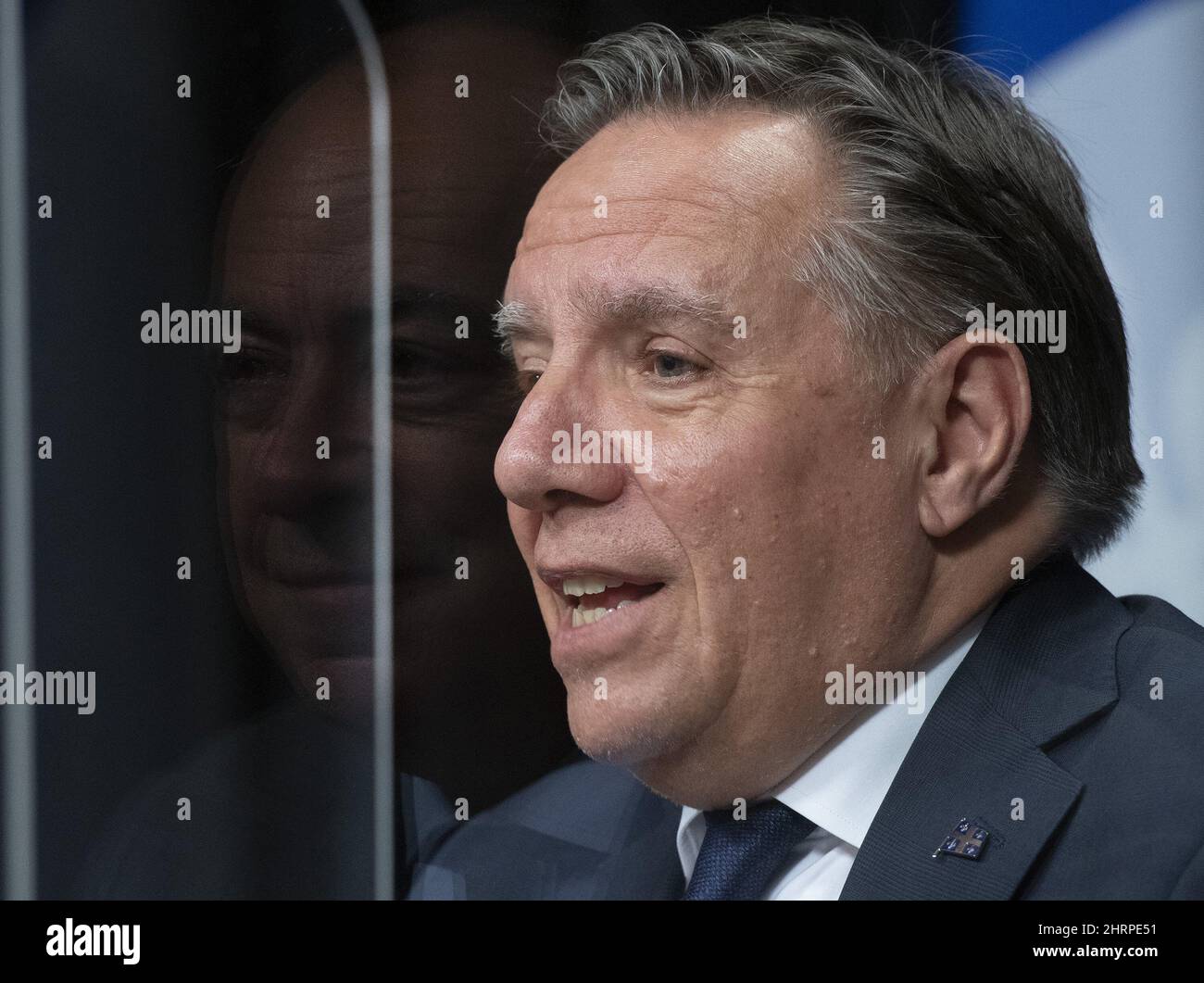 Quebec Premier Francois Legault speaks during a news conference on the ...