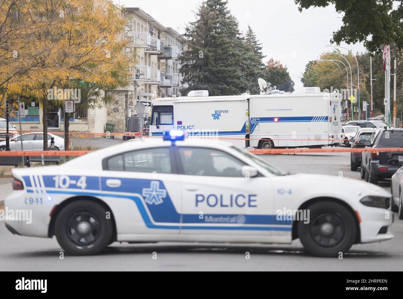 A police command post vehicle is shown in Montreal North, Sunday ...