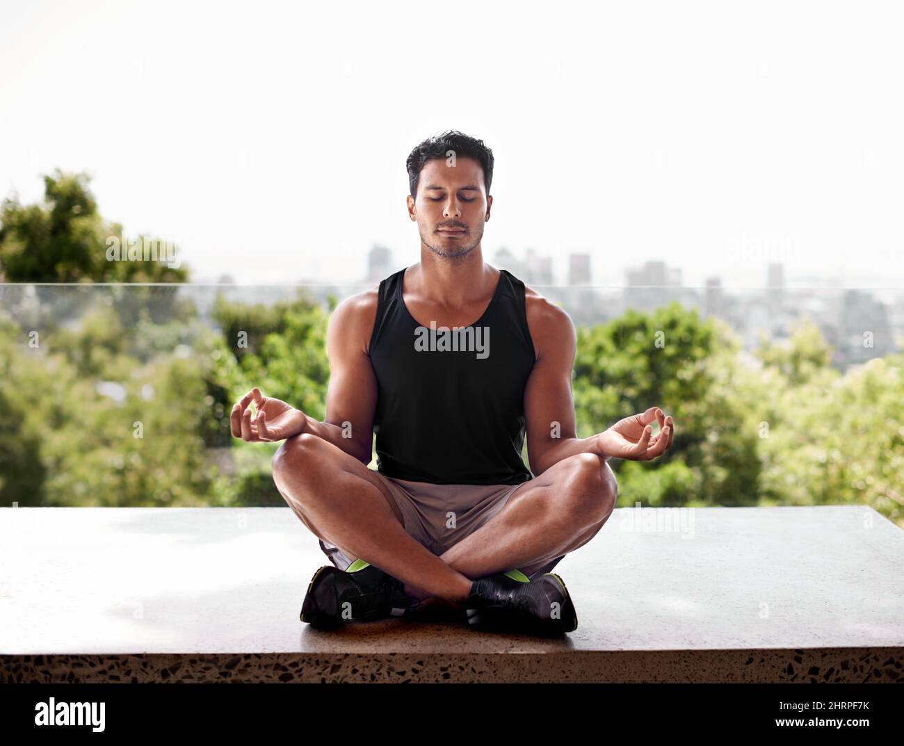 Seeking inner strength to match his outer strength. Full length shot of ...