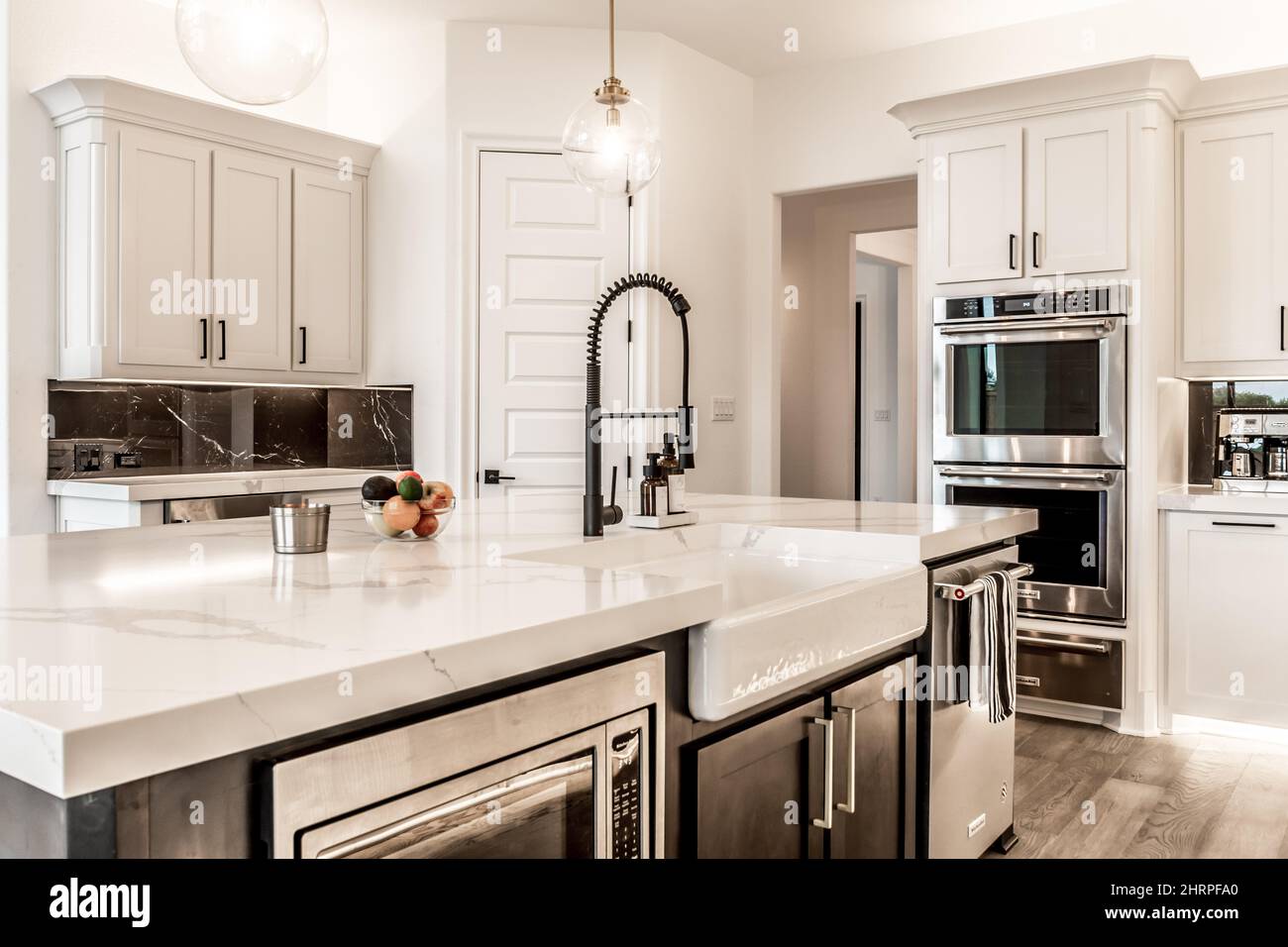 View of a kitchen with beautiful, modern interior Stock Photo - Alamy