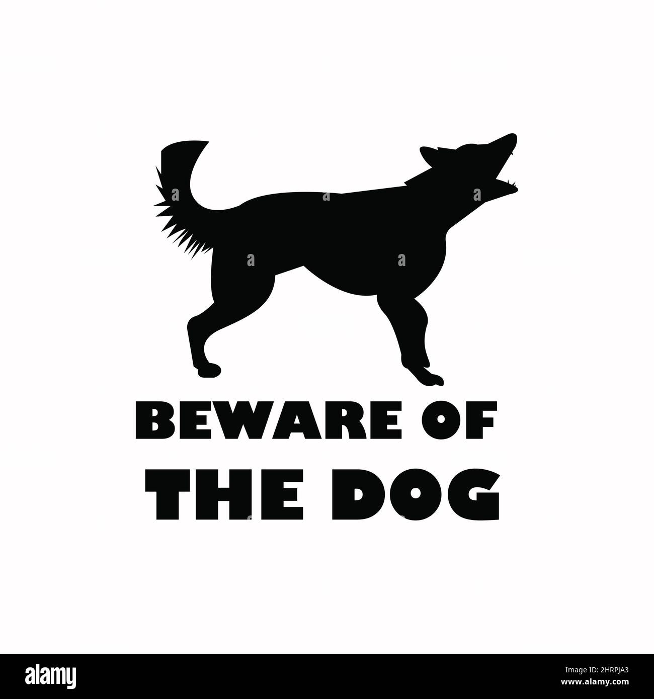 Black illustration of Beware of the Dog sign isolated on a white ...