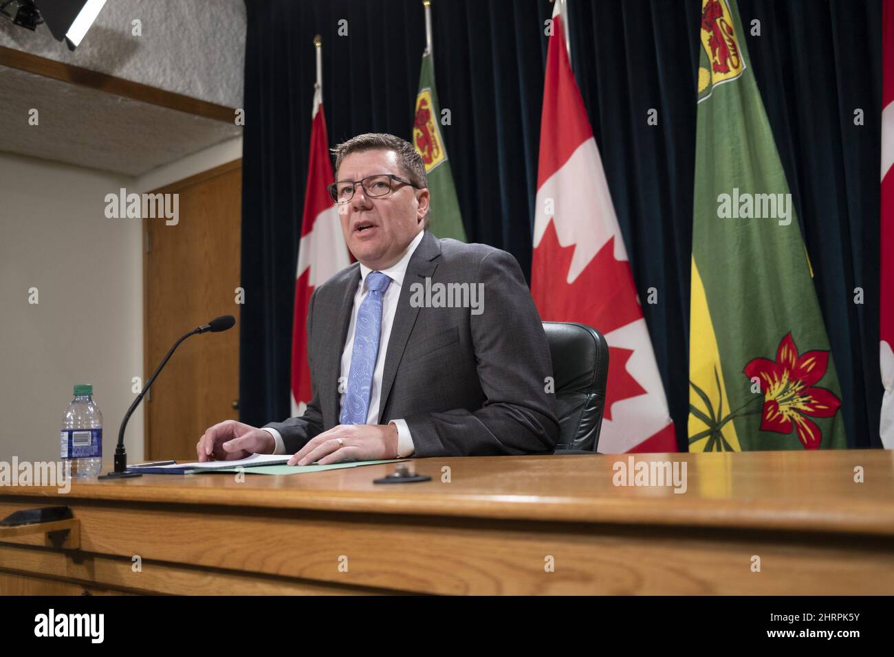 Saskatchewan Premier Scott Moe at a press conference at the Legislative ...