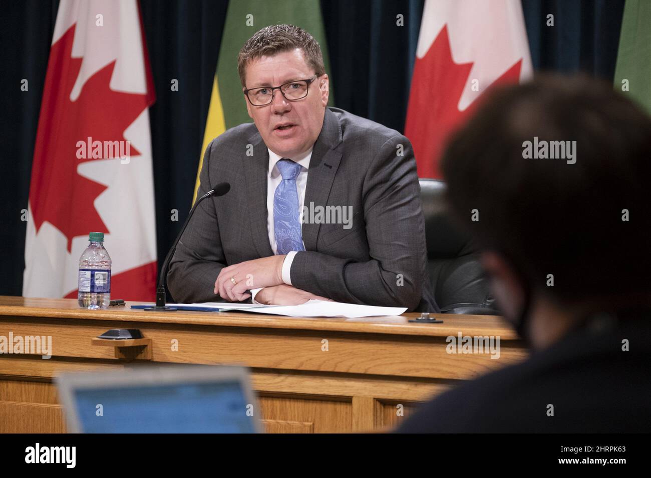 Saskatchewan Premier Scott Moe at a press conference at the Legislative ...