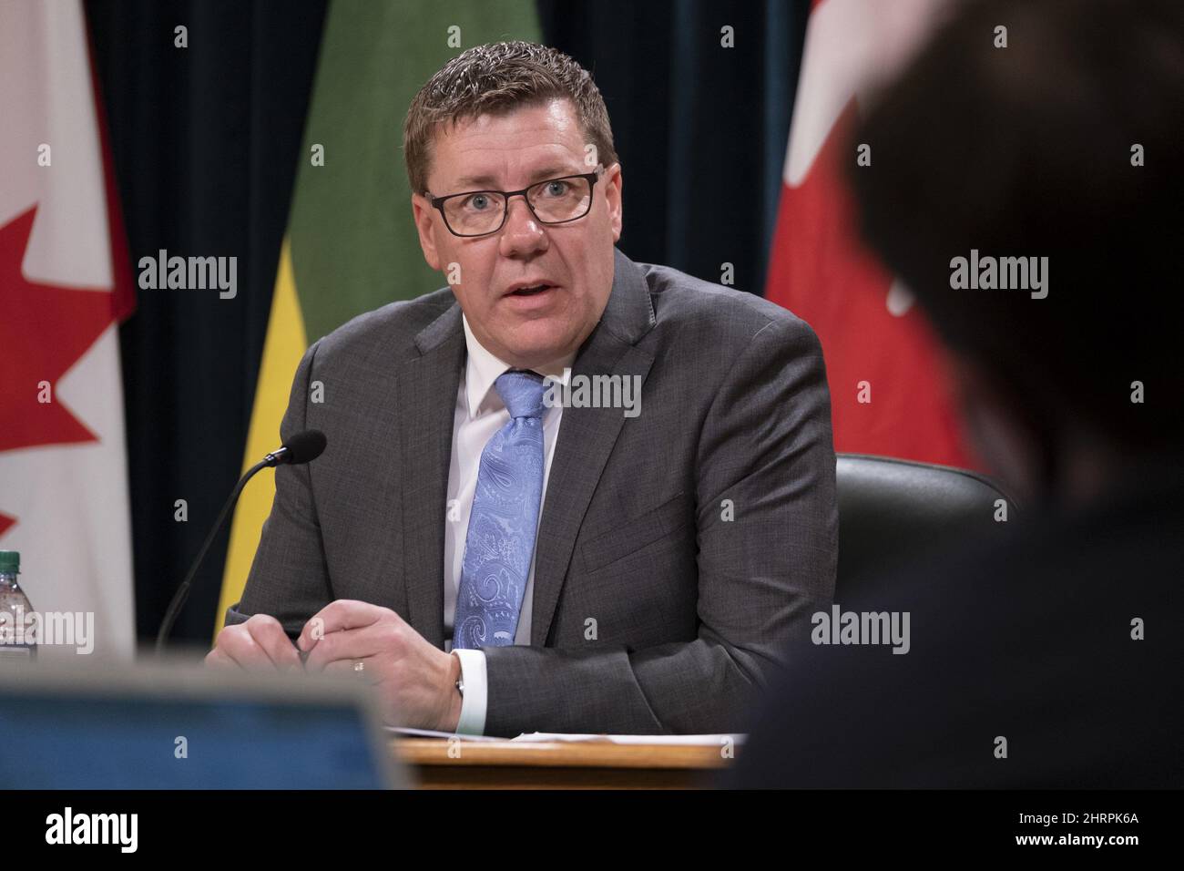 Saskatchewan Premier Scott Moe at a press conference at the Legislative ...