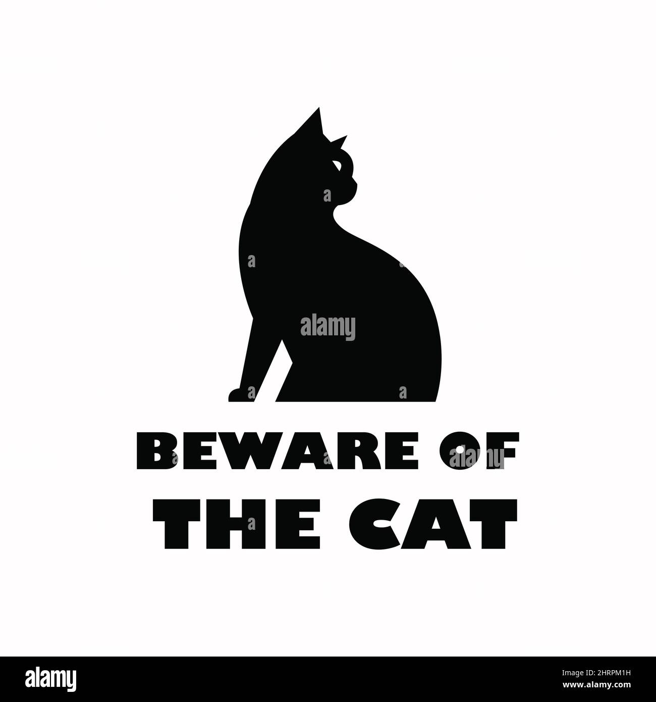 Black illustration of Beware of the Cat sign isolated on a white ...