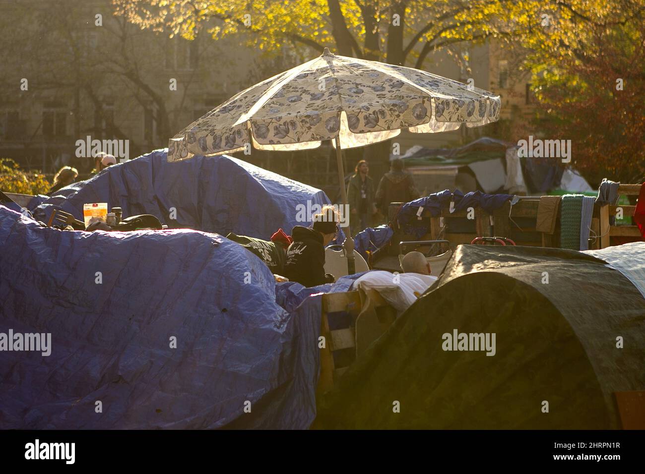 A homeless encampment in Toronto is seen on Sunday November 8, 2020 ...