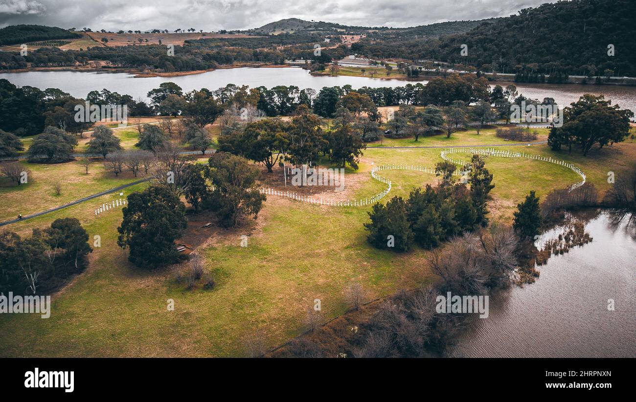 Countryside landscape with lake Stock Photo - Alamy