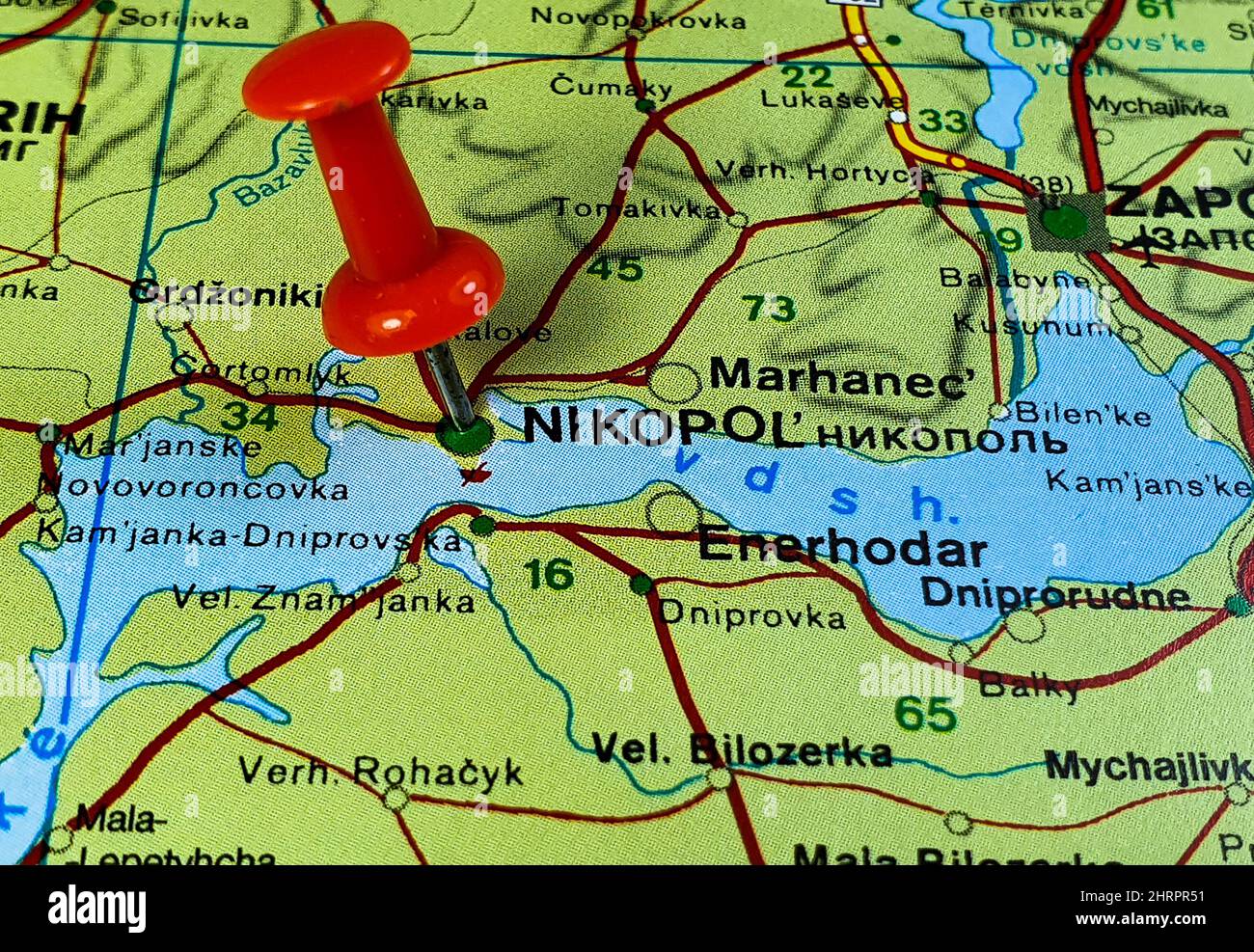 Closeup of the location on the map of the Nikopol city in Ukraine Stock ...