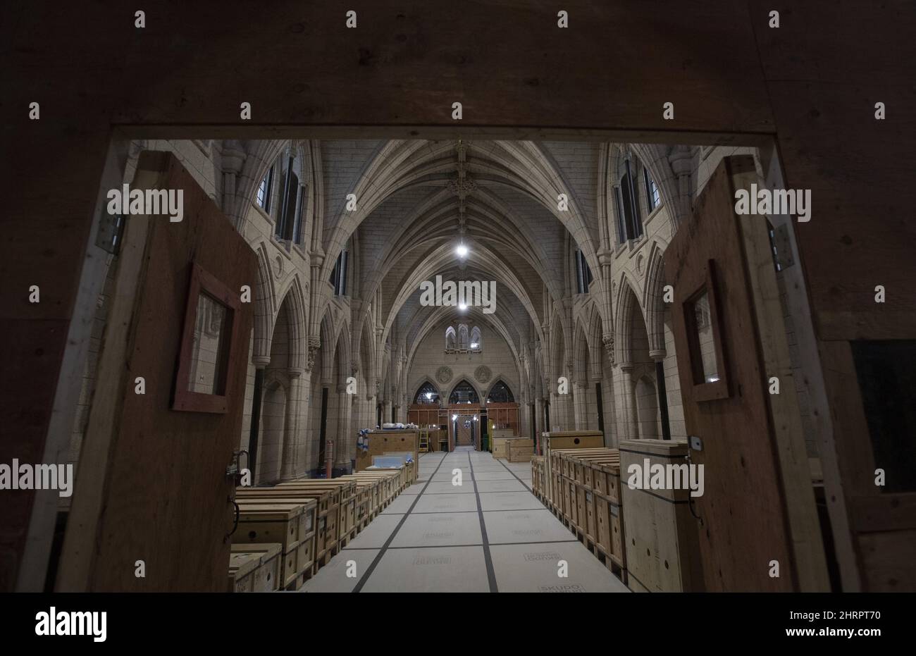 The Hall of Honour is seen through a set of wooden doors during a tour ...