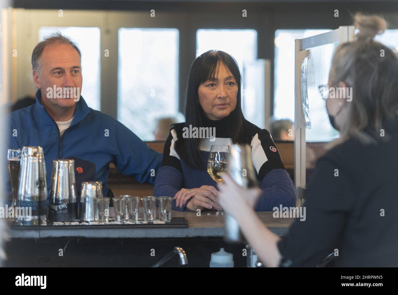 Daniel Clermont, and Debby Smith talk with server Carolyne Labreche at ...