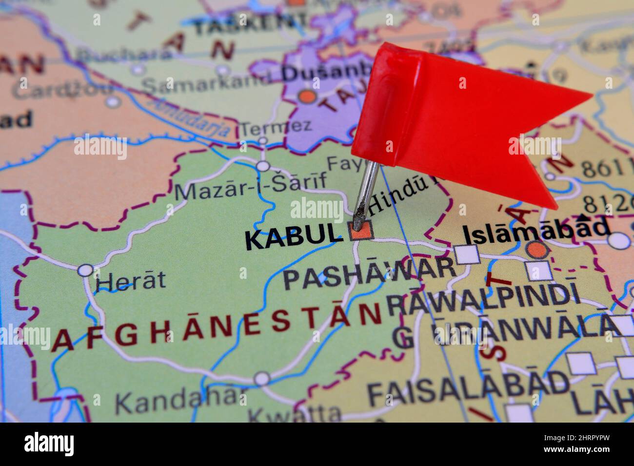Red flag marked on map Kabul in Afghanistan Stock Photo - Alamy