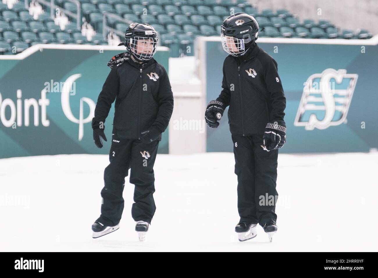 Noah Wilhelm and Bowen Duke, from left, skate at "Iceville" at Mosaic ...