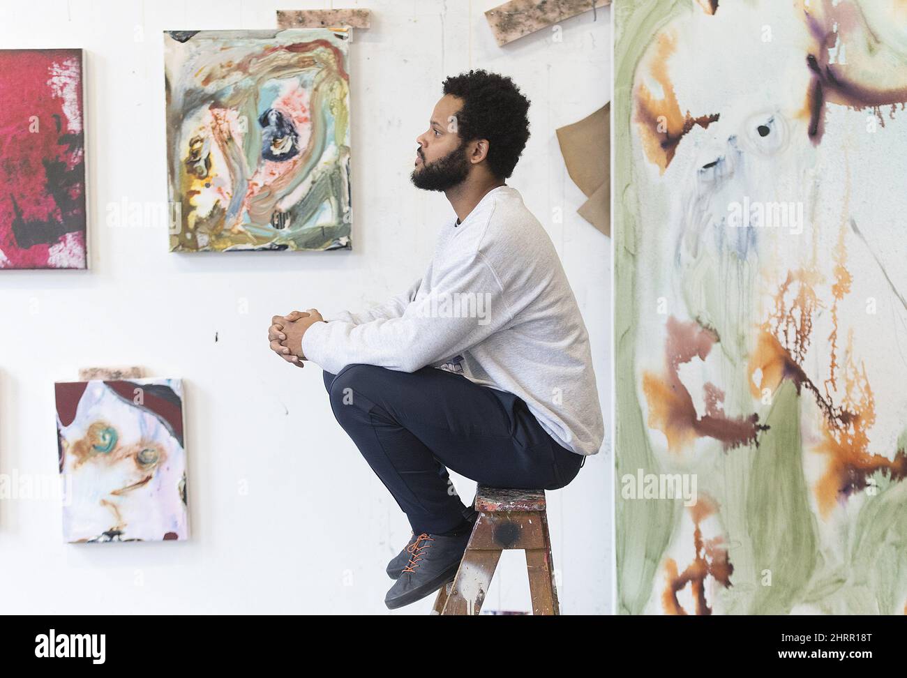 Artist Manuel Mathieu poses at his studio in Montreal, Wednesday ...