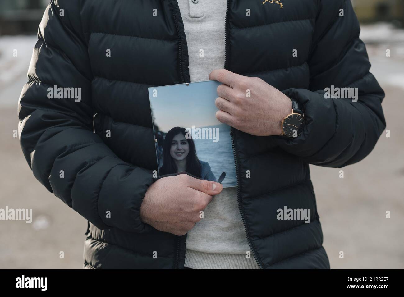Daniel Ghods holds a photo of his girlfriend Saba Saadat, who died in ...