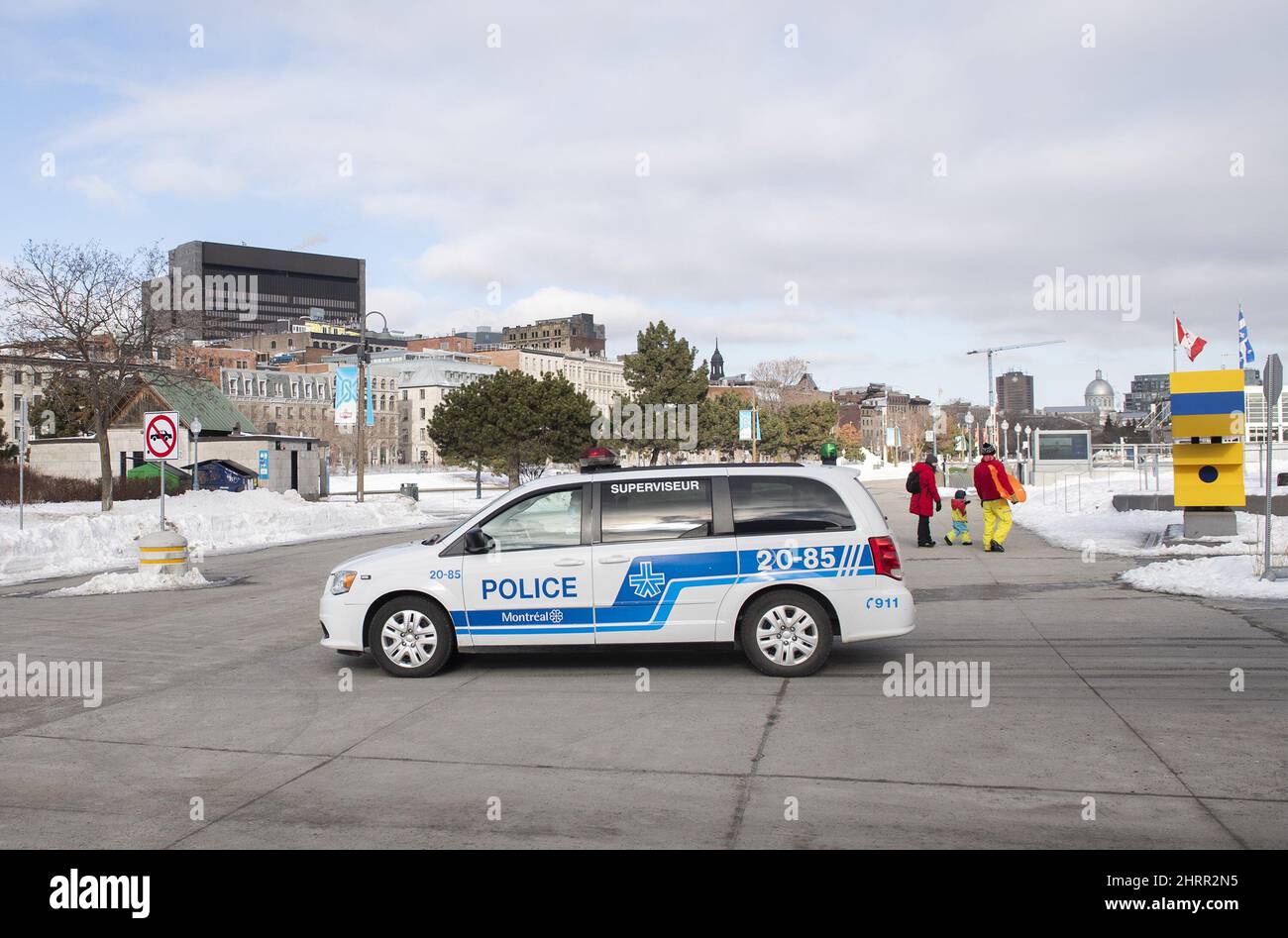 A police cruiser patrols the Old Port in Montreal, Sunday, January 10 ...
