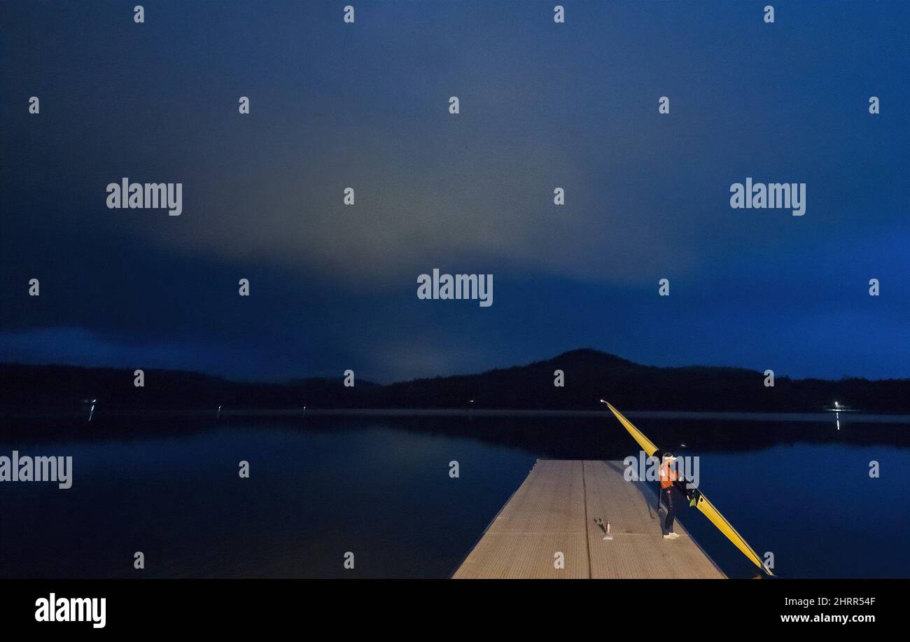 Canadian Olympic rower Carling Zeeman prepares to go out on the water ...