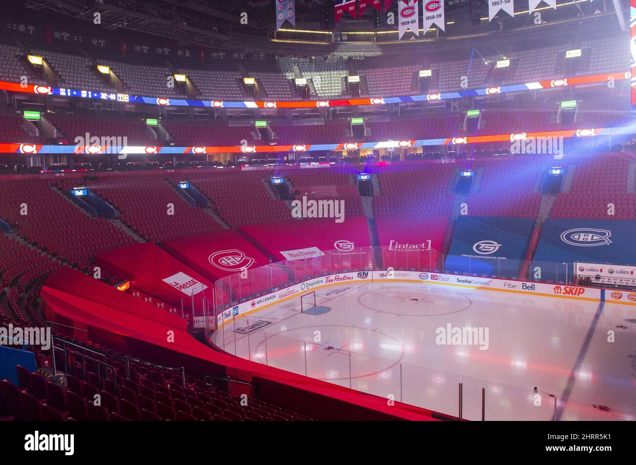 Empty seats are shown in the Bell Centre prior to an NHL hockey game ...