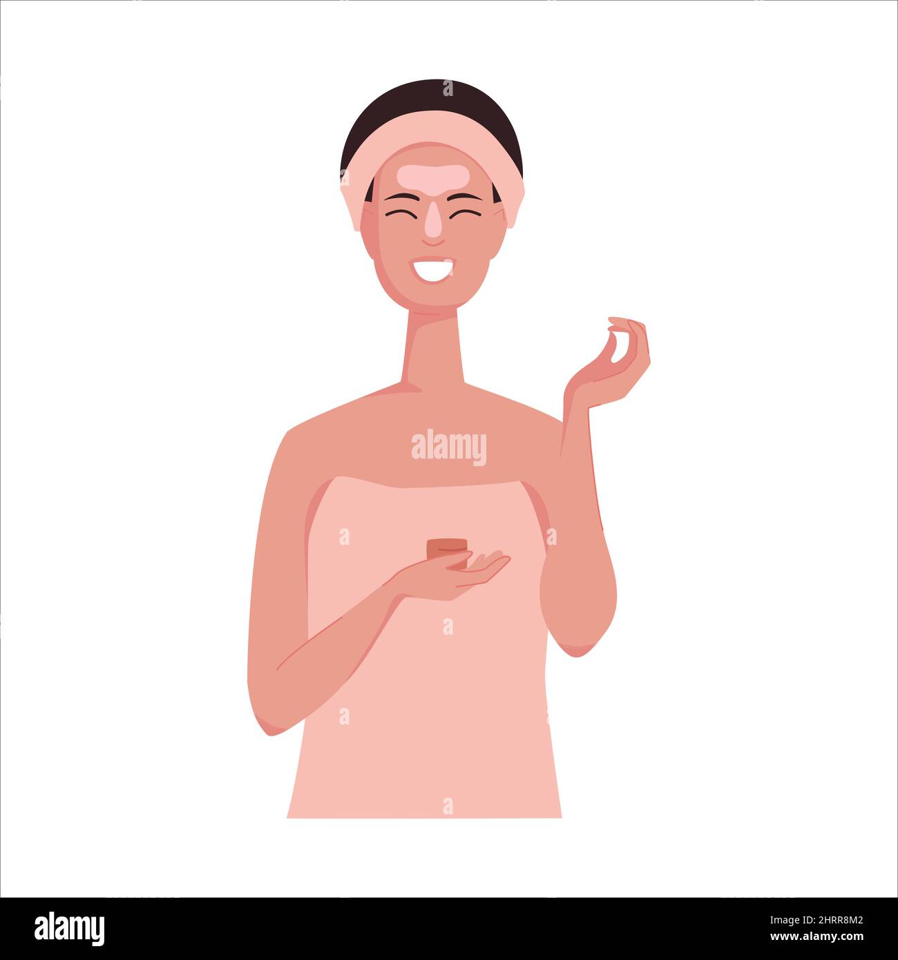 Cute Girl Apply Facial Mask Standing In Towel Stock Vector Image And Art