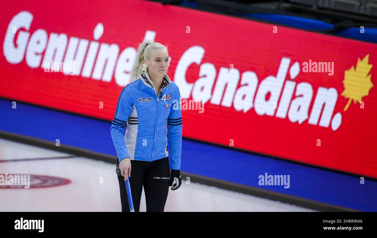 Team Quebec skip Laurie St-Georges slides on the ice as she plays Team ...