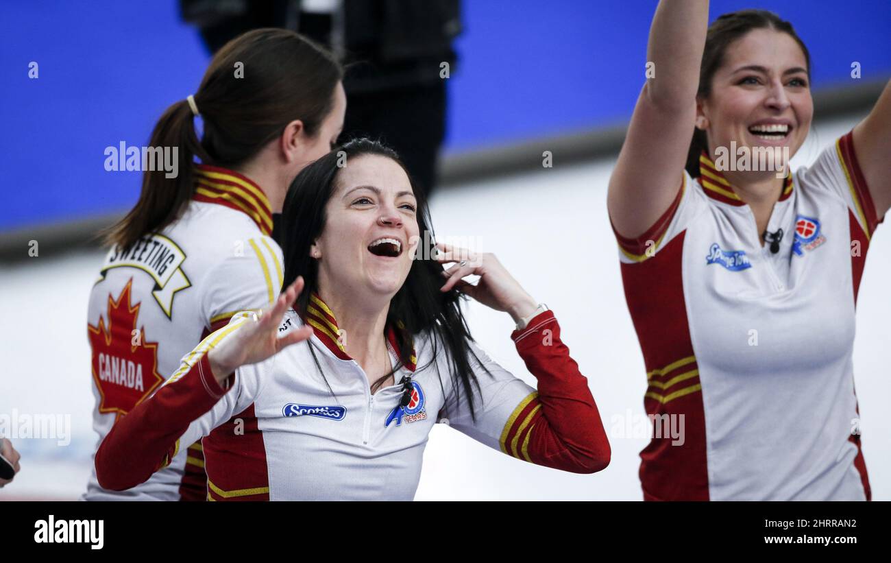 Team Canada skip Kerri Einarson, left, and second Shannon Birchard ...