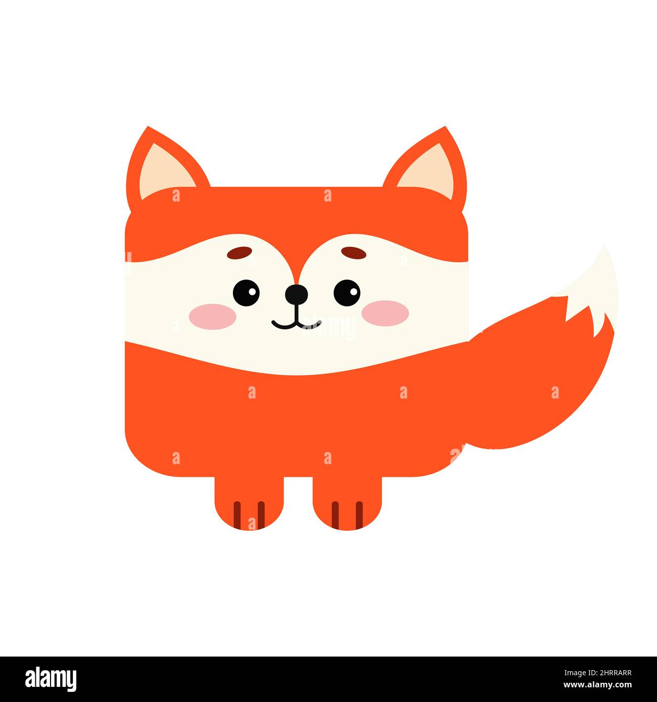 Square fox forest animal face with paws and tail icon isolated on white ...