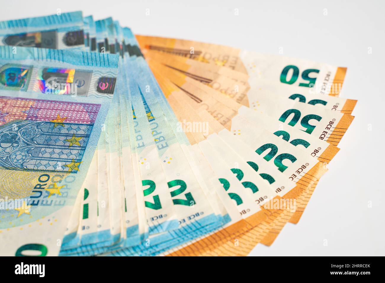 20 and 50 euro money note bill spread on white background business ...