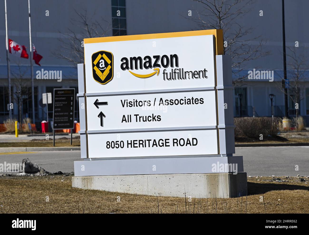 An empty parking lot is shown at the Amazon Fulfillment Centre during ...