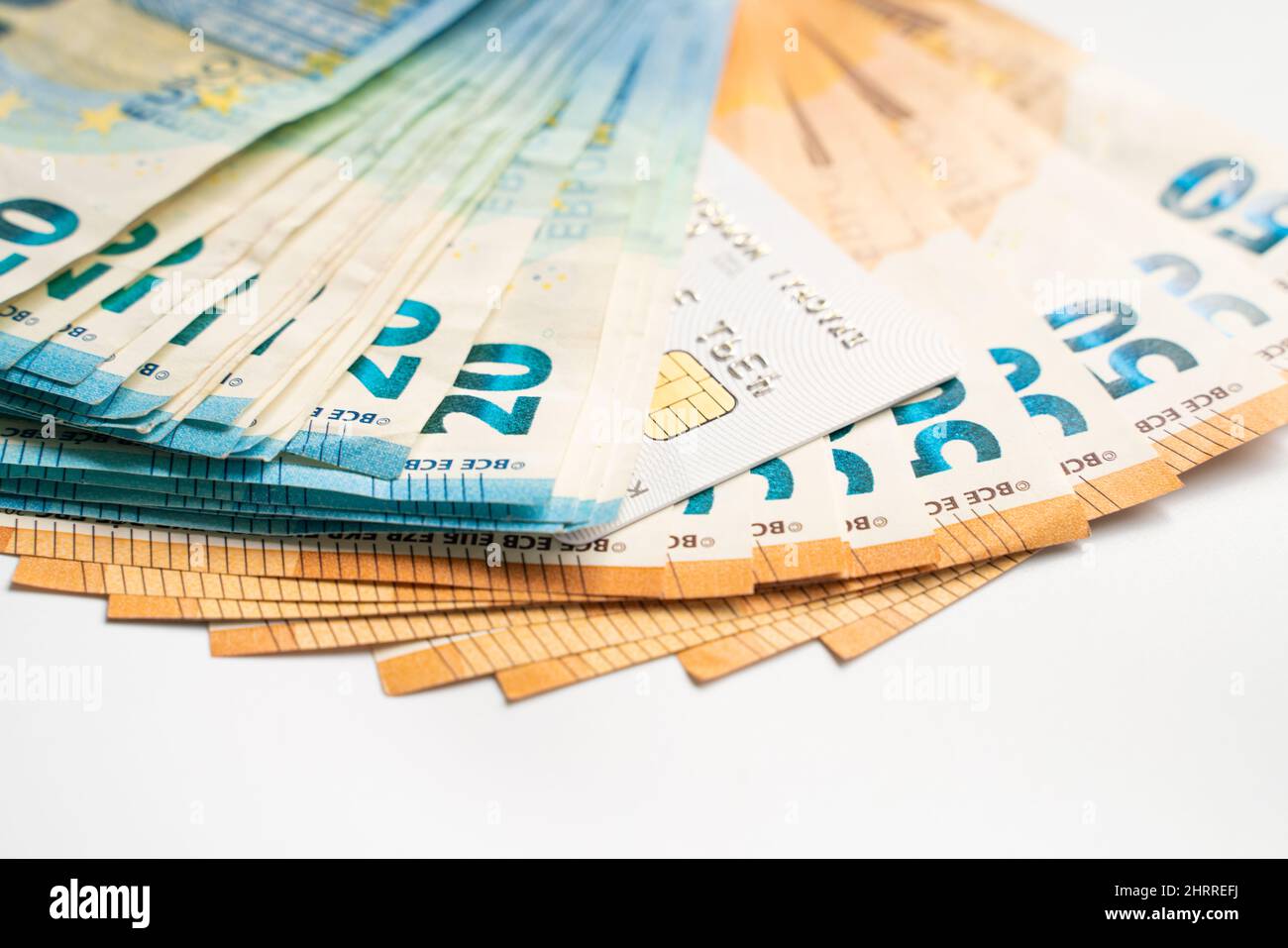 20 and 50 euro money note bill spread on white background business ...