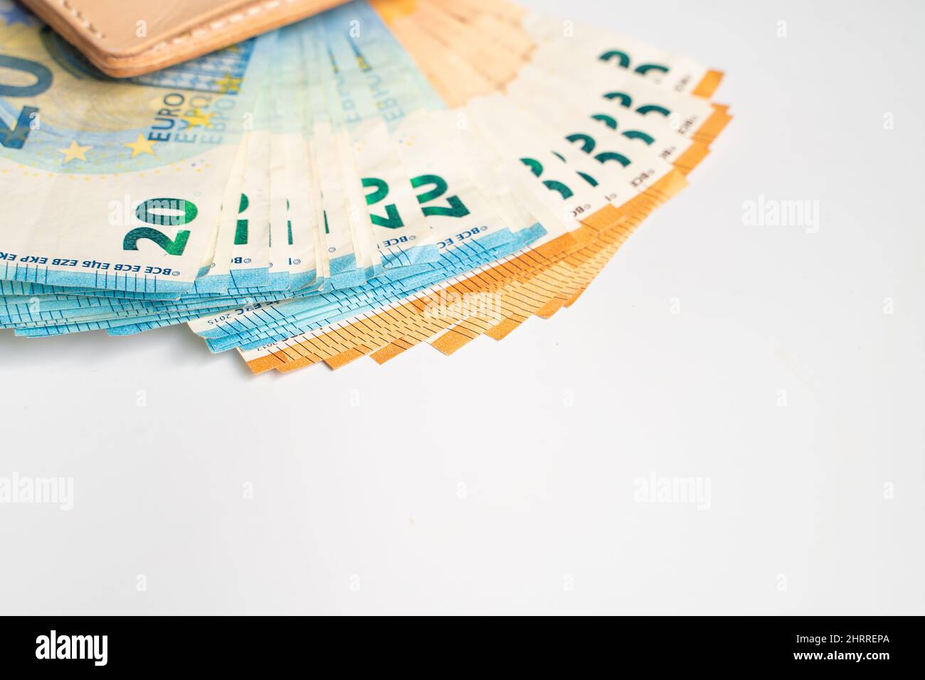 20 and 50 euro money note bill spread on white background business ...