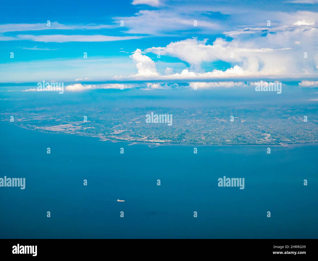 Sunny aerial view of the Taoyuan City, Xinwu District at Taiwan Stock ...