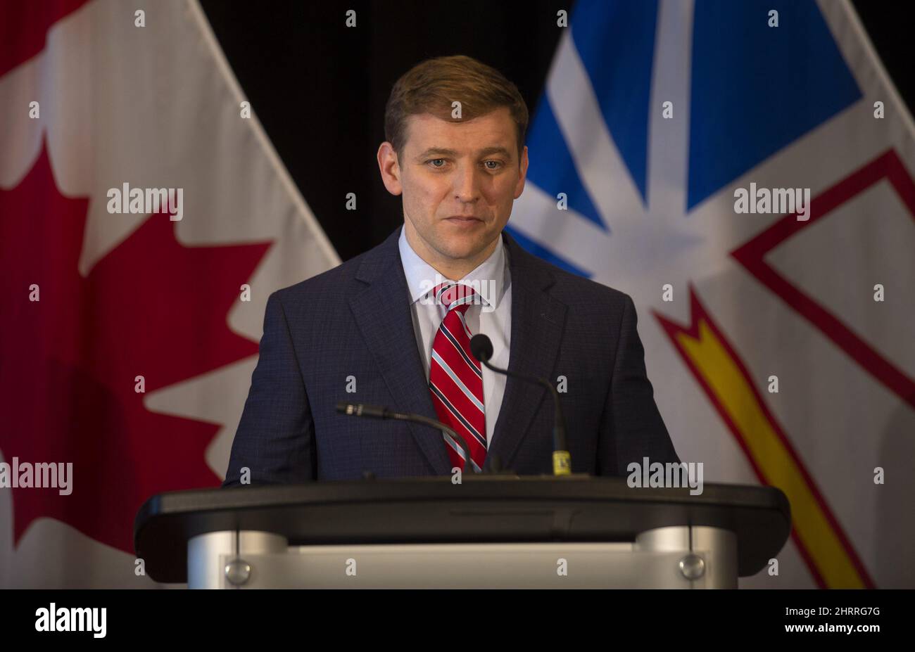 Premier Andrew Furey speaks to the media after his Liberals won a ...