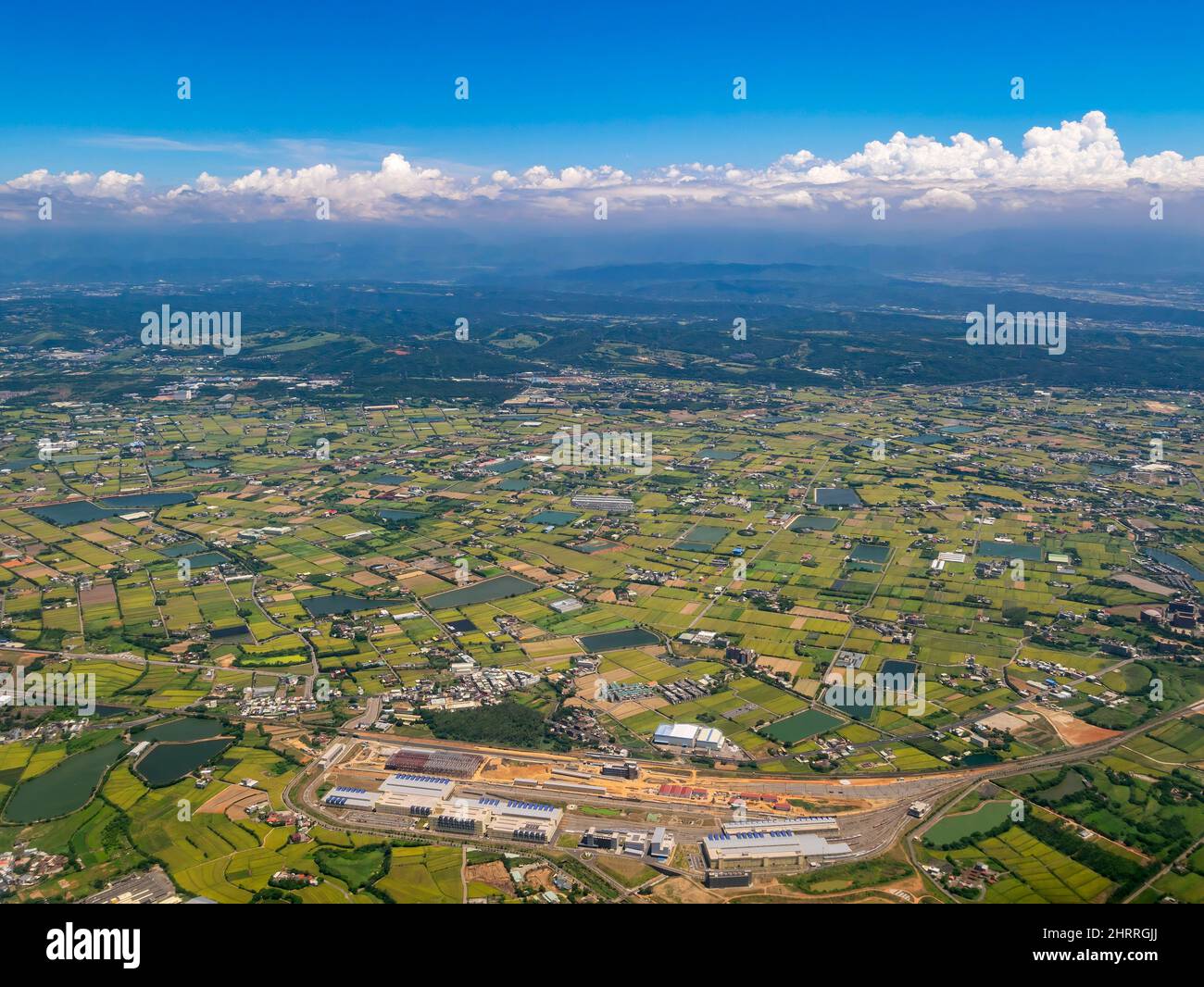 Sunny aerial view of the Yangmei District, Taoyuan City at Taiwan Stock ...